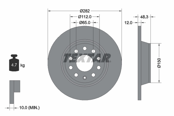TEXTAR ZAVORNI DISKI AUDI A3 03-12, Q3 11- ; VW GOLF V, VI, PASSAT ...